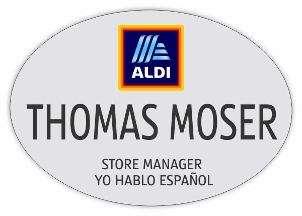 Aldi Management Silver Oval Badge - $2.50 | NiceBadge™