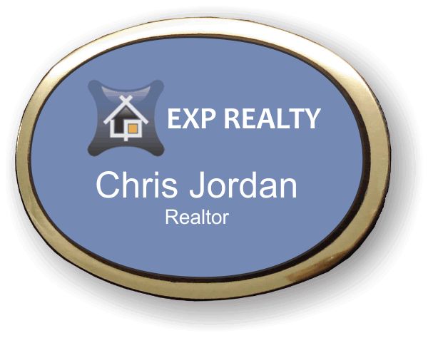 EXP Realty Blue Badge On Gold Oval Executive Frame - $15.06 | NiceBadge™