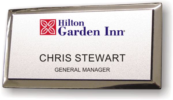 Hilton Logo D Red/Blue Logo Executive Silver Badge - $9.05 | NiceBadge™