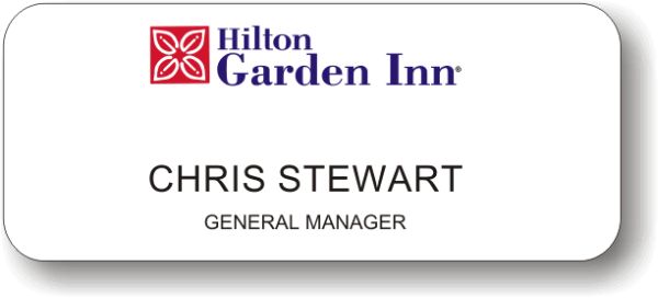 Hilton Logo D Red/Blue Logo White Badge - $5.51 | NiceBadge™