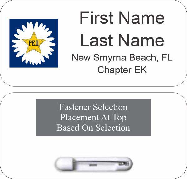 P.E.O. Chapter EK Standard White badge 3.25W x 1.50H - $11.09 | NiceBadge™