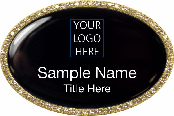 Custom Logo Gold Oval Bling Black Badge - $60.00 | NiceBadge™