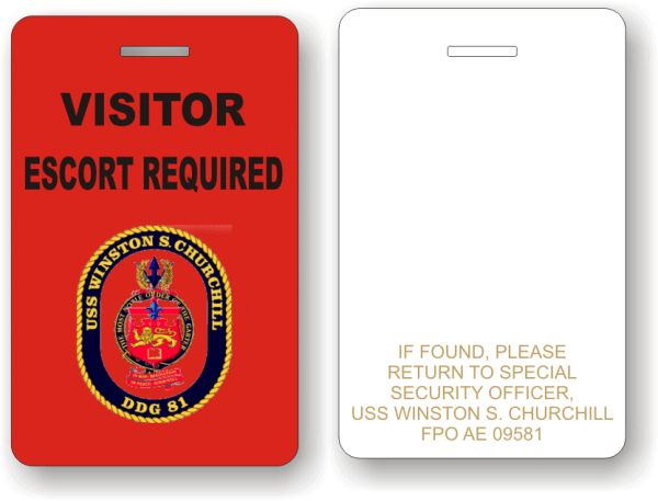 USS Winston Churchill Red Escort Required Visitor Badge - $5.47 ...