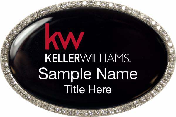 Keller Williams KW Silver Oval Bling Black Badge - $27.00 | NiceBadge™