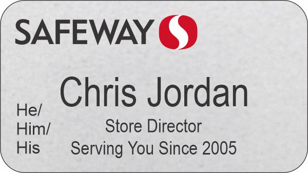 Safeway Manager Silver Name Badge Pronoun - $1.71 | NiceBadge™